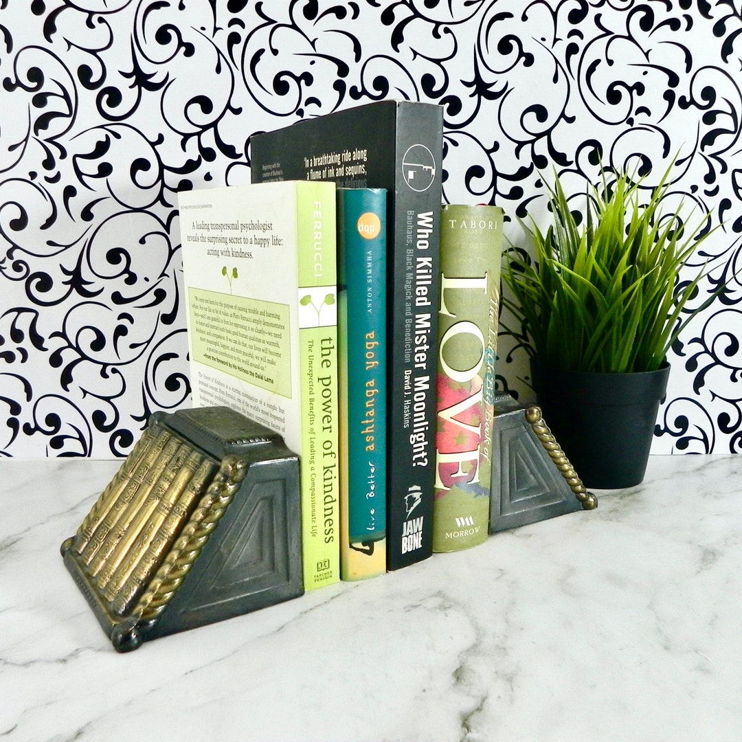 Metal Encyclopedia Bookends | Vintage Carved Book Supports | Vintage ...