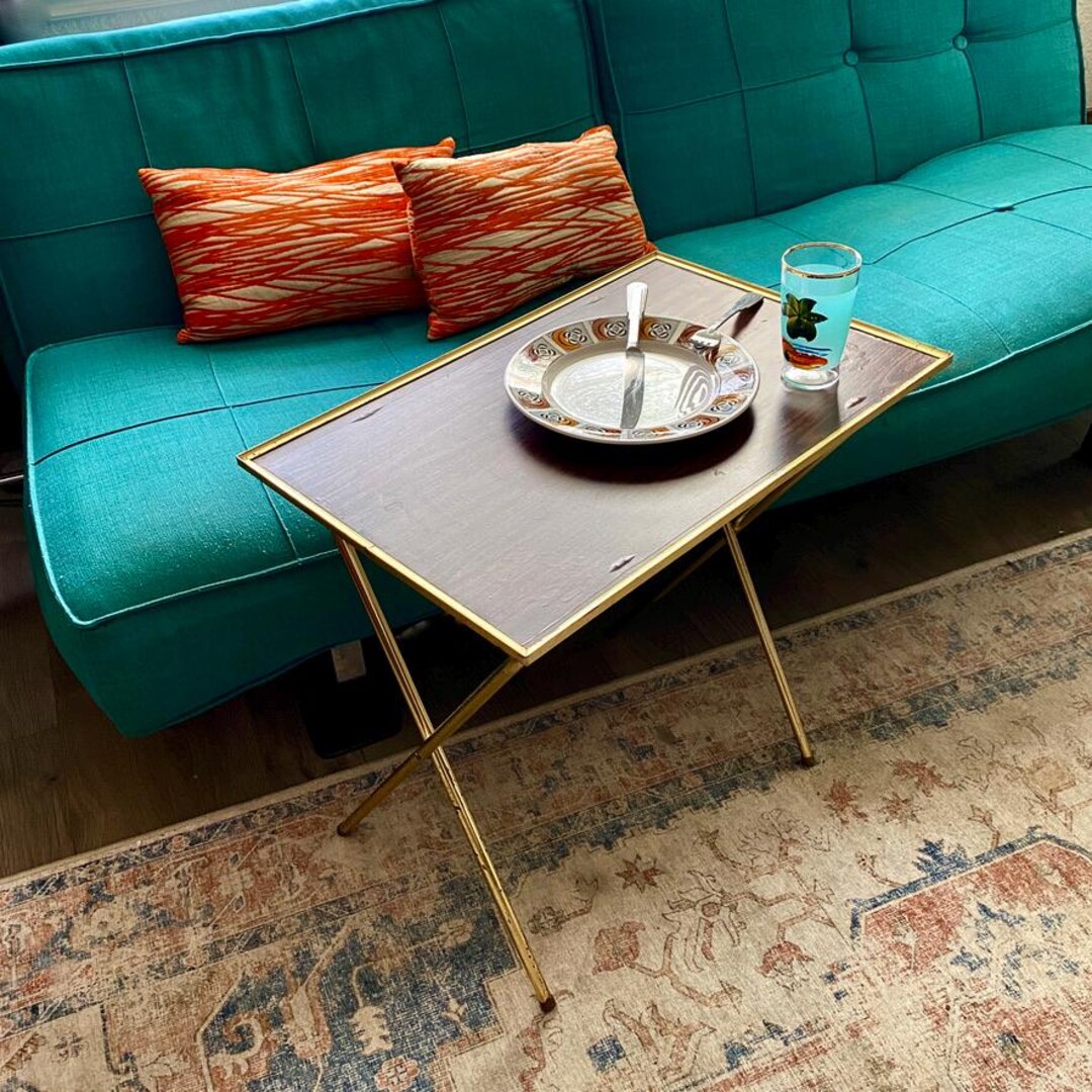 Vintage Folding TV Tables | Set of 2 Retro Aluminum and Faux Wood ...