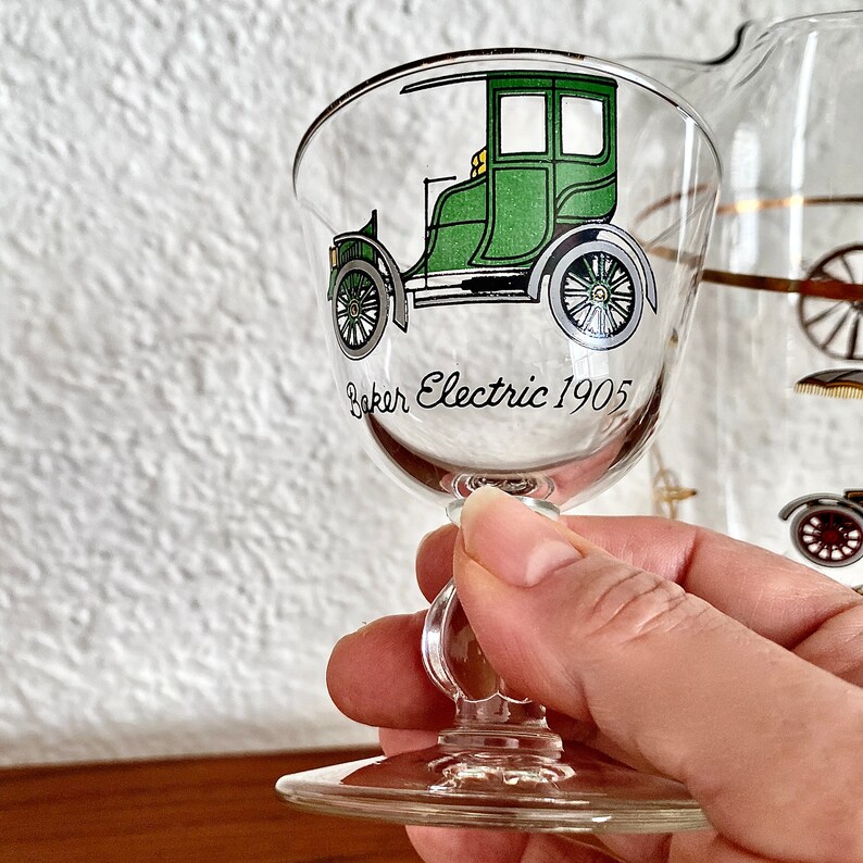 Mid-century Martini Pitcher & Glass Set | Antique Car Motif Glass ...