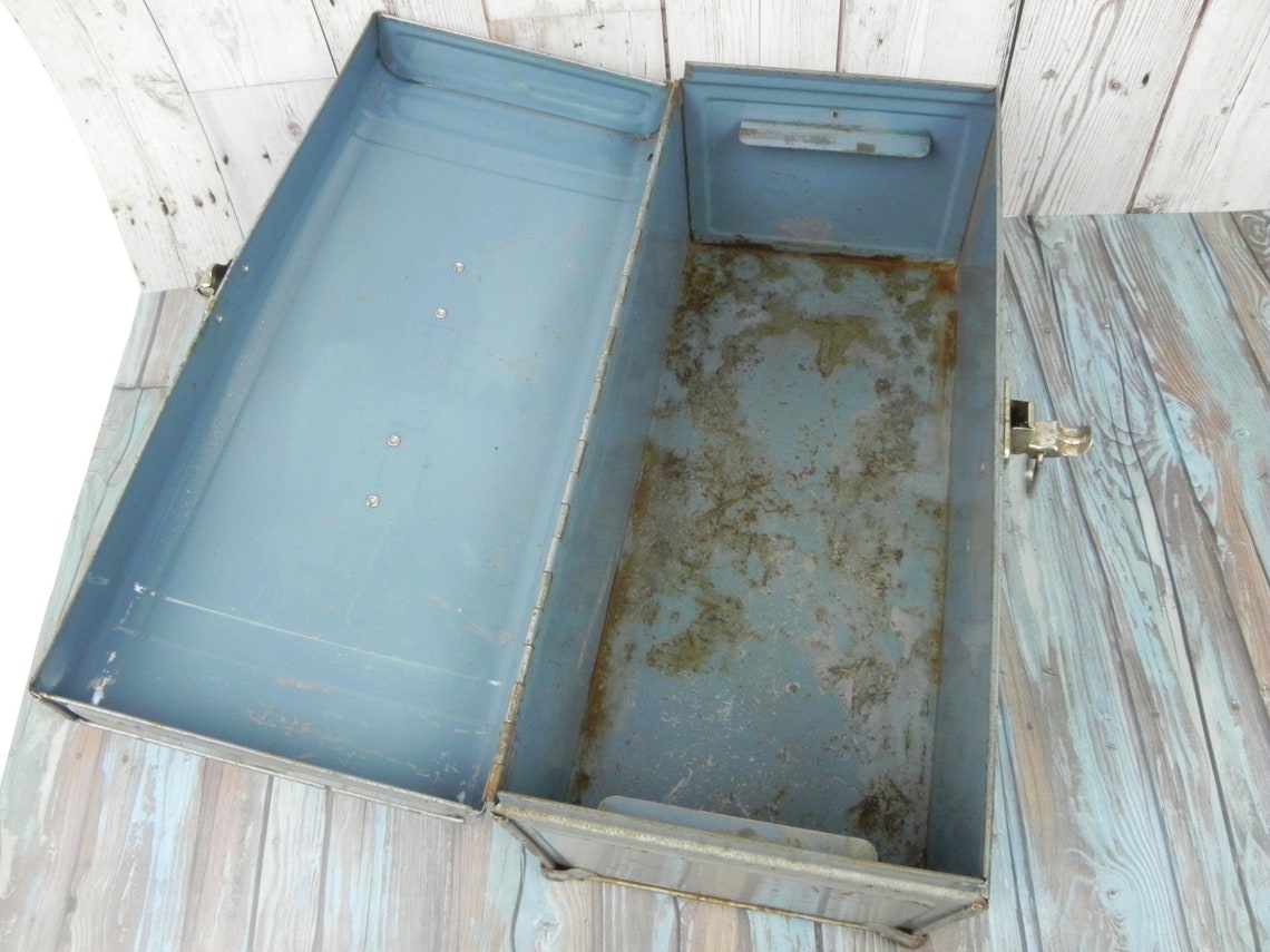 Antique Metal Tool Box Large Grey Metal Toolbox Vintage - Etsy