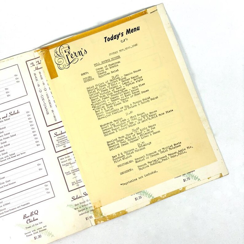 1950s Original Menu | Fern's Restaurant Montreal Canada 1952 | Vintage ...