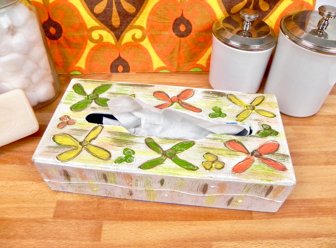 Hand Painted Tissue Box | Vintage 70s Facial Tissue Box | Groovy ...