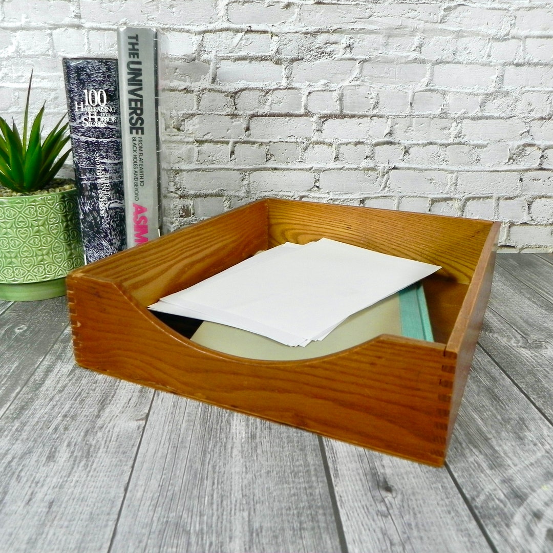 Wooden Desk Tray in and Out Paper Tray Letter Size Vintage Desk ...
