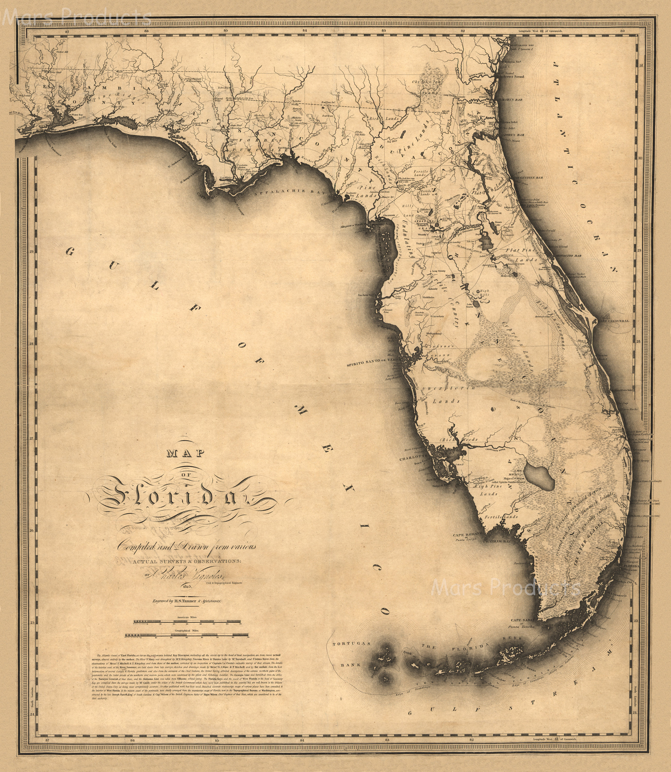 Historic Map of Florida and Gulf 1823 Map of Florida by Charles ...
