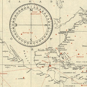 World and Star Chart Map Nautical Navigation Astronomy Poster Vintage ...