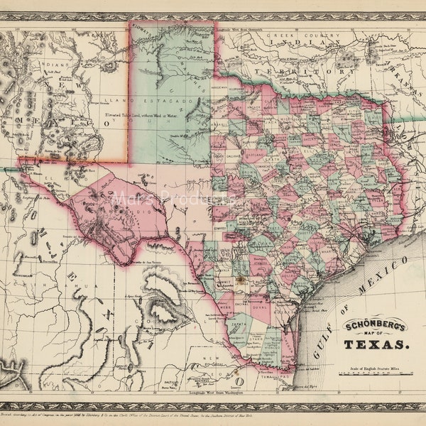 1866 Map of Texas - Etsy