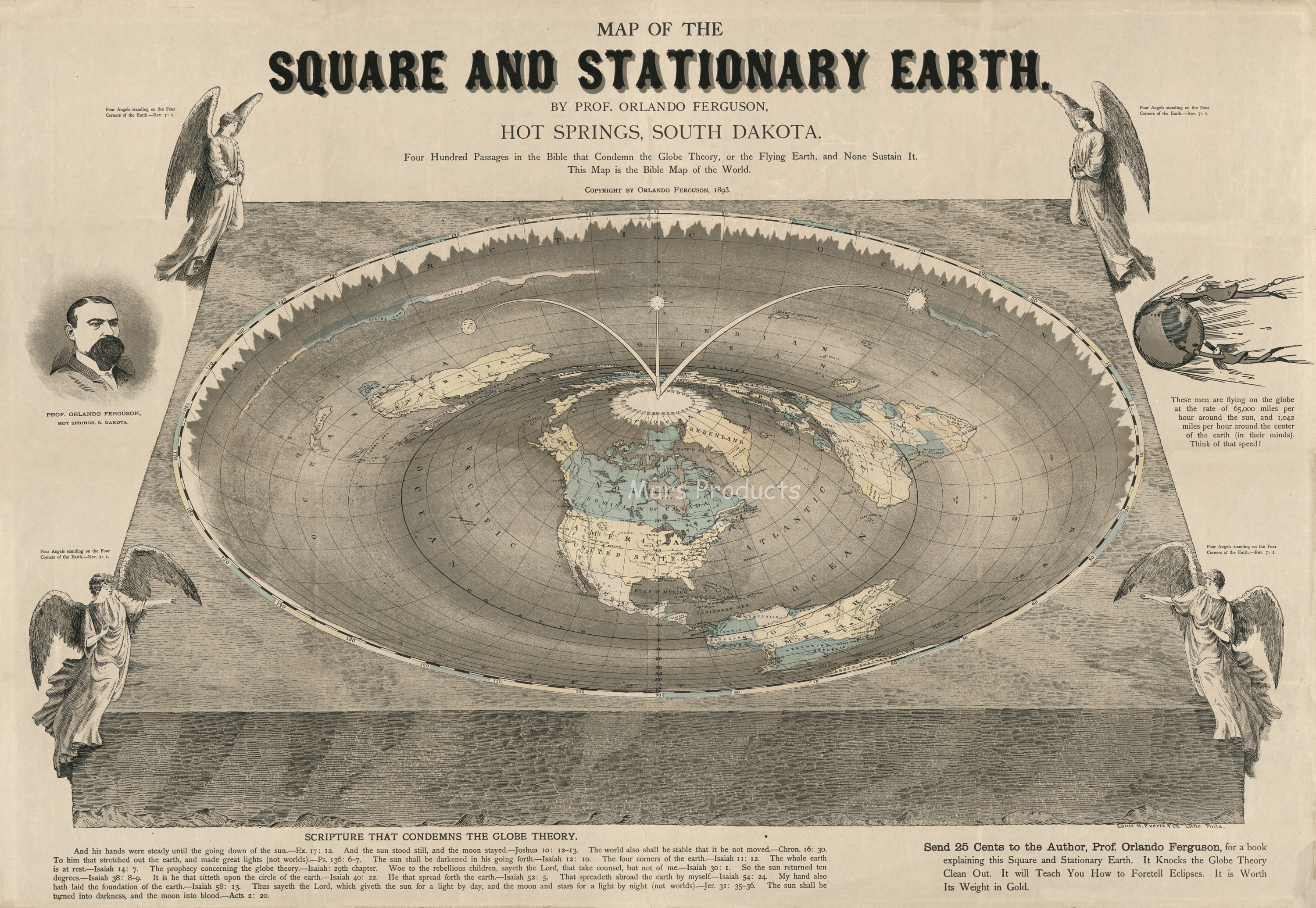 Map Square Stationary Earth 1893 Orlando Ferguson Flat Earth Art Poster ...