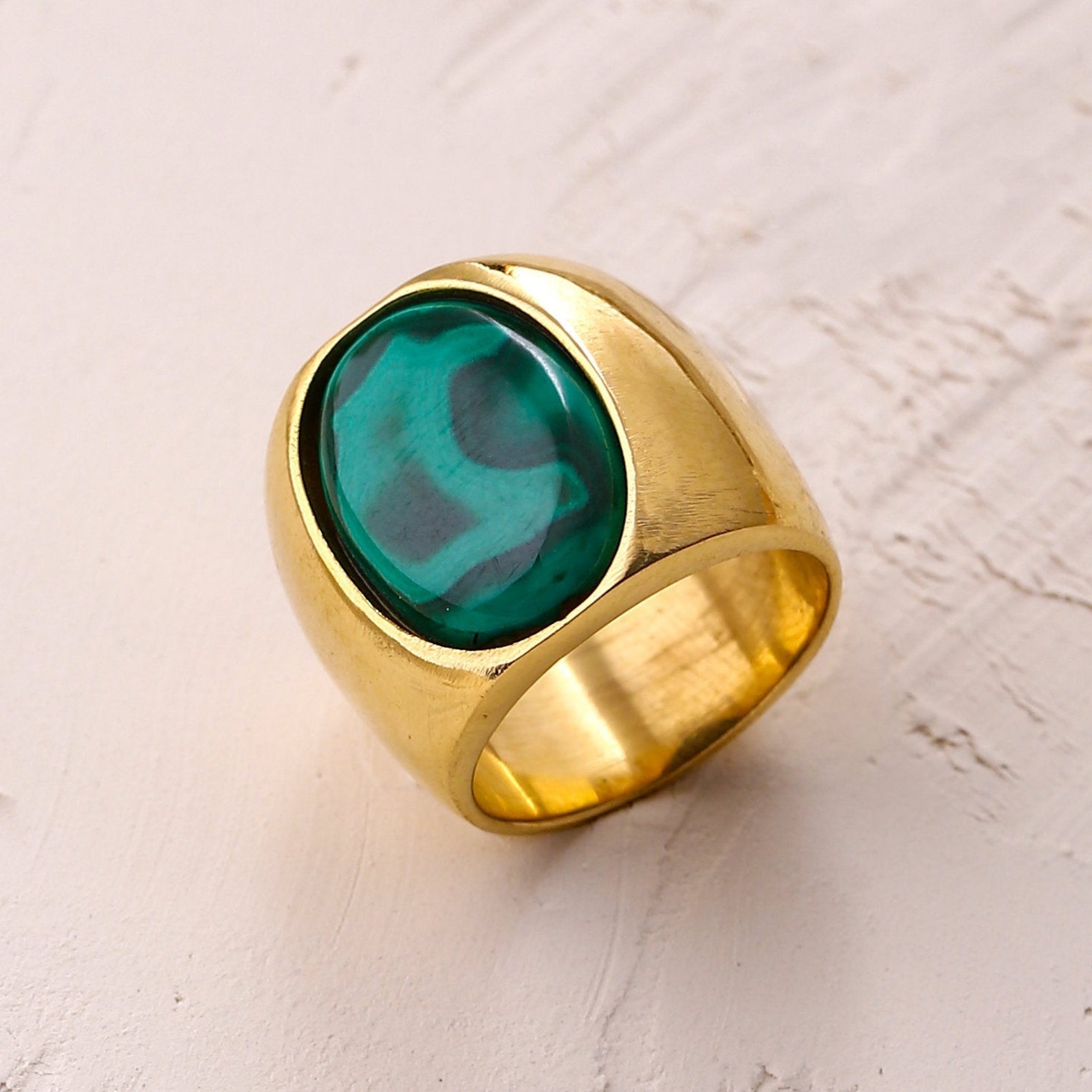 Bohemian Gemstone Ring Gold for Men Women. Malachite Citrine - Etsy