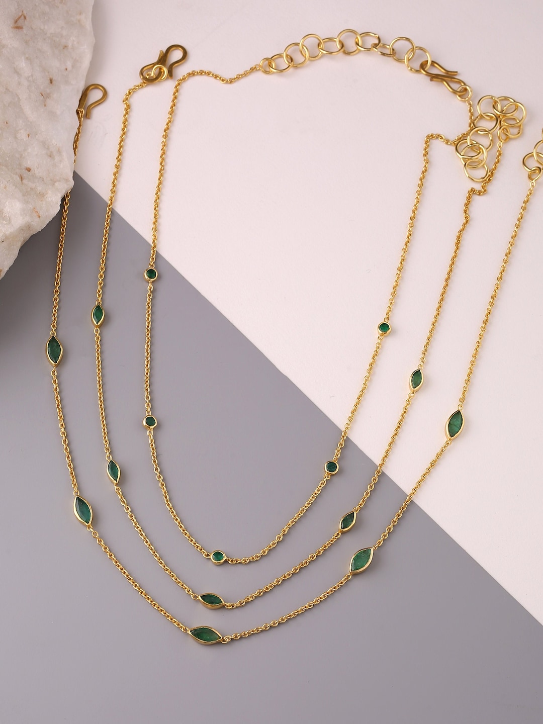 Emerald Necklace. Layered Necklace Gold Plated. Multi Strand Necklace ...