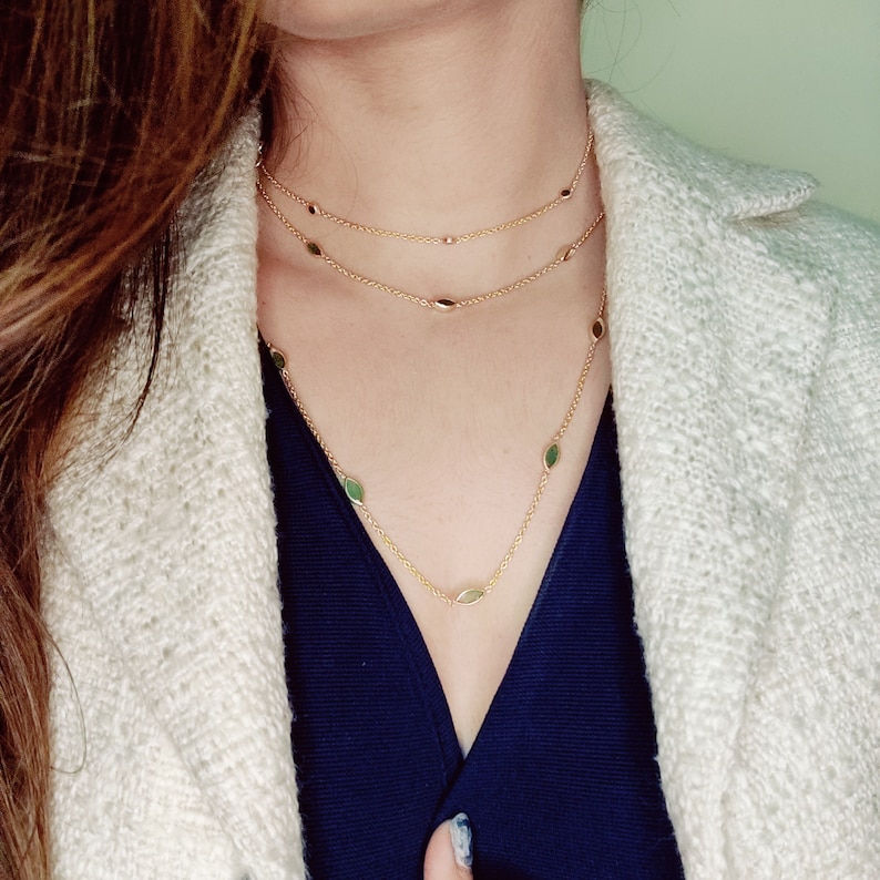 Emerald Necklace. Layered Necklace Gold Plated. Multi Strand | Etsy
