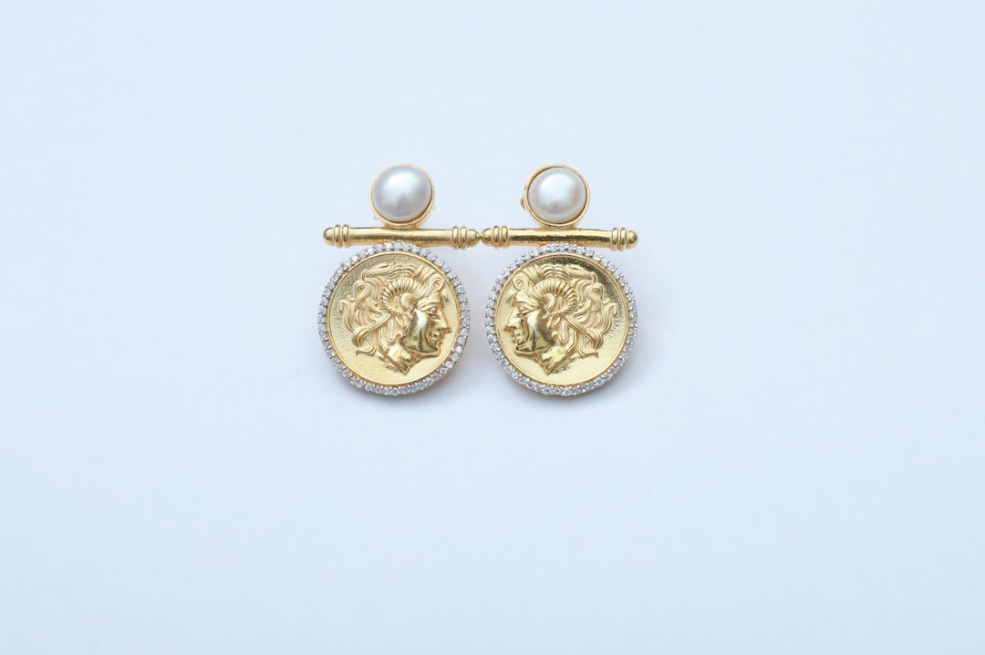 Greek Coin Stud Earring. Designer Earrings. Coin Earring. Gold Plated ...