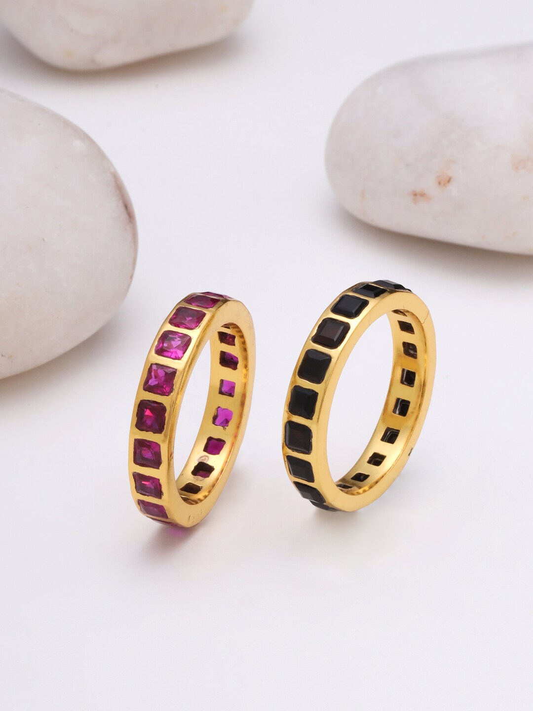 Black Onyx and Ruby Band Rings Gold. Art Deco Ring Band for Women and ...