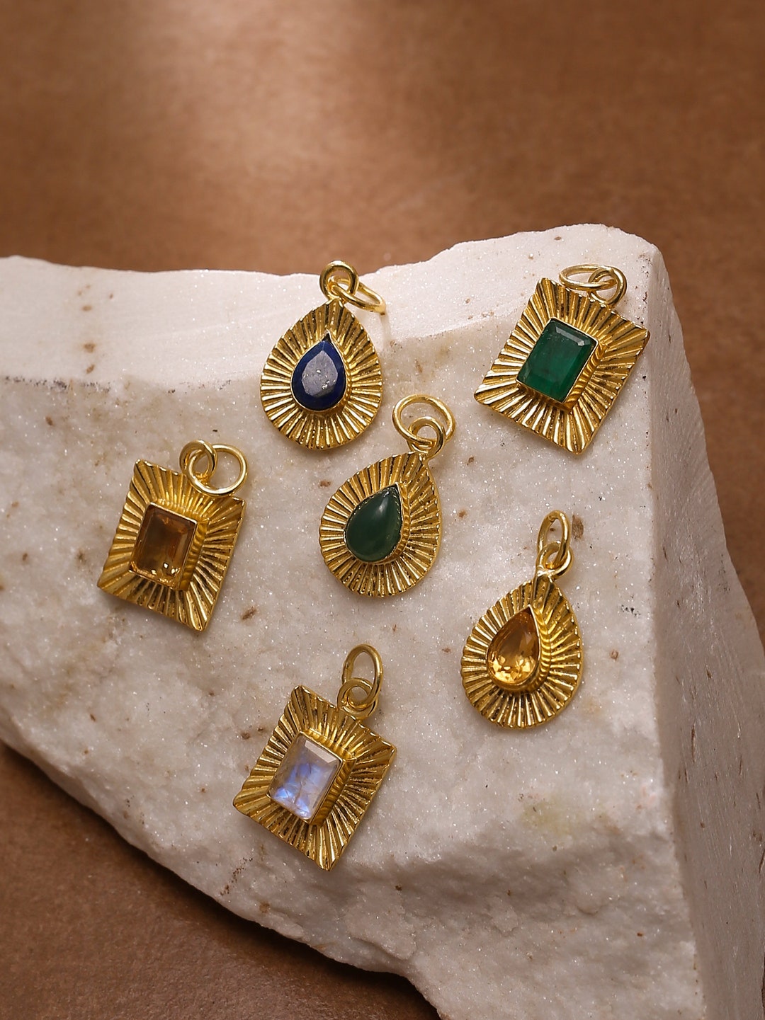 Emerald Texture Pendant, Designer Moonstone Pendant Gold. Minimal Brass ...