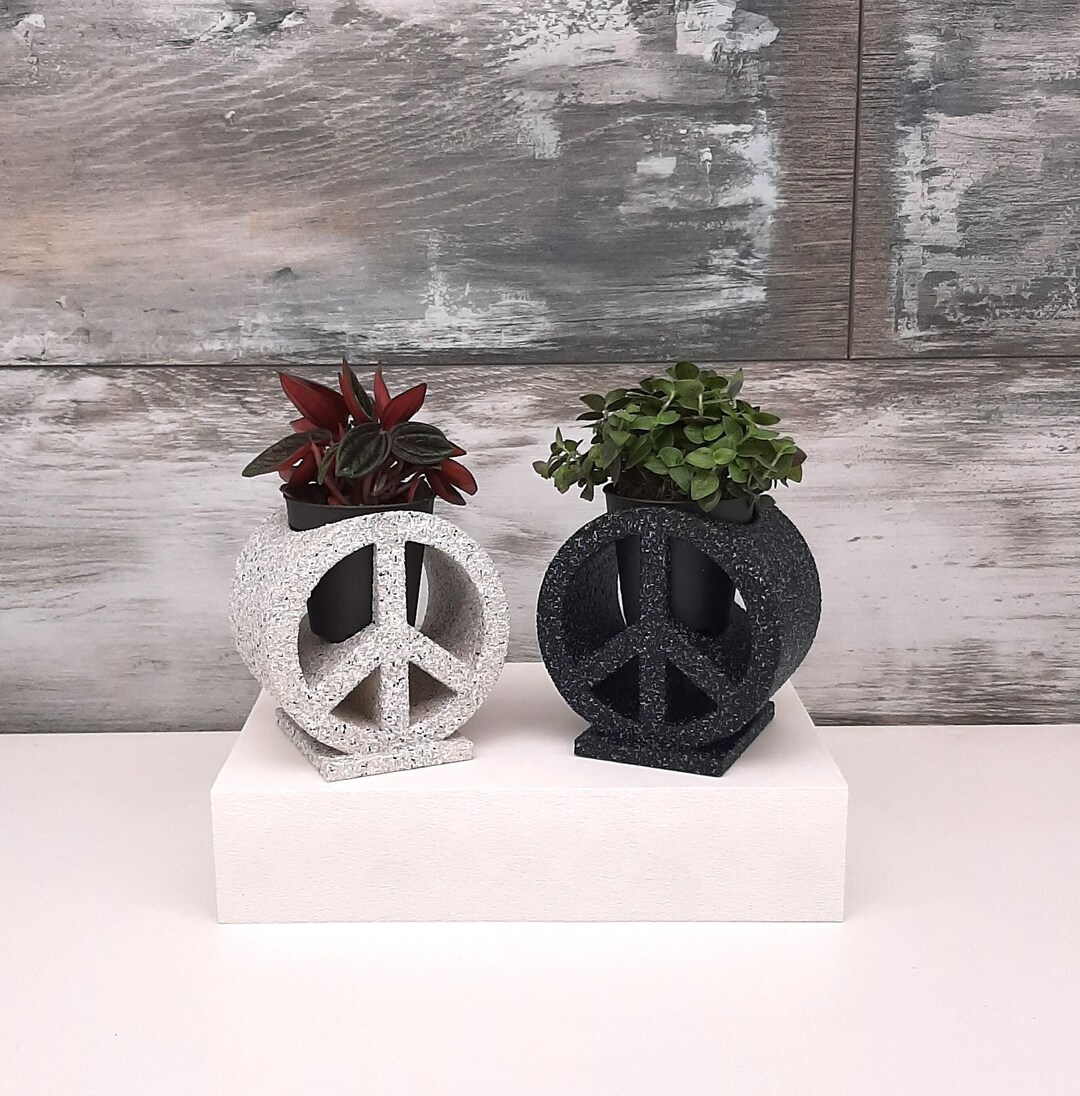 Peace Sign Succulent Pot: Granite Stone Look, 3D Printed Decor - Etsy
