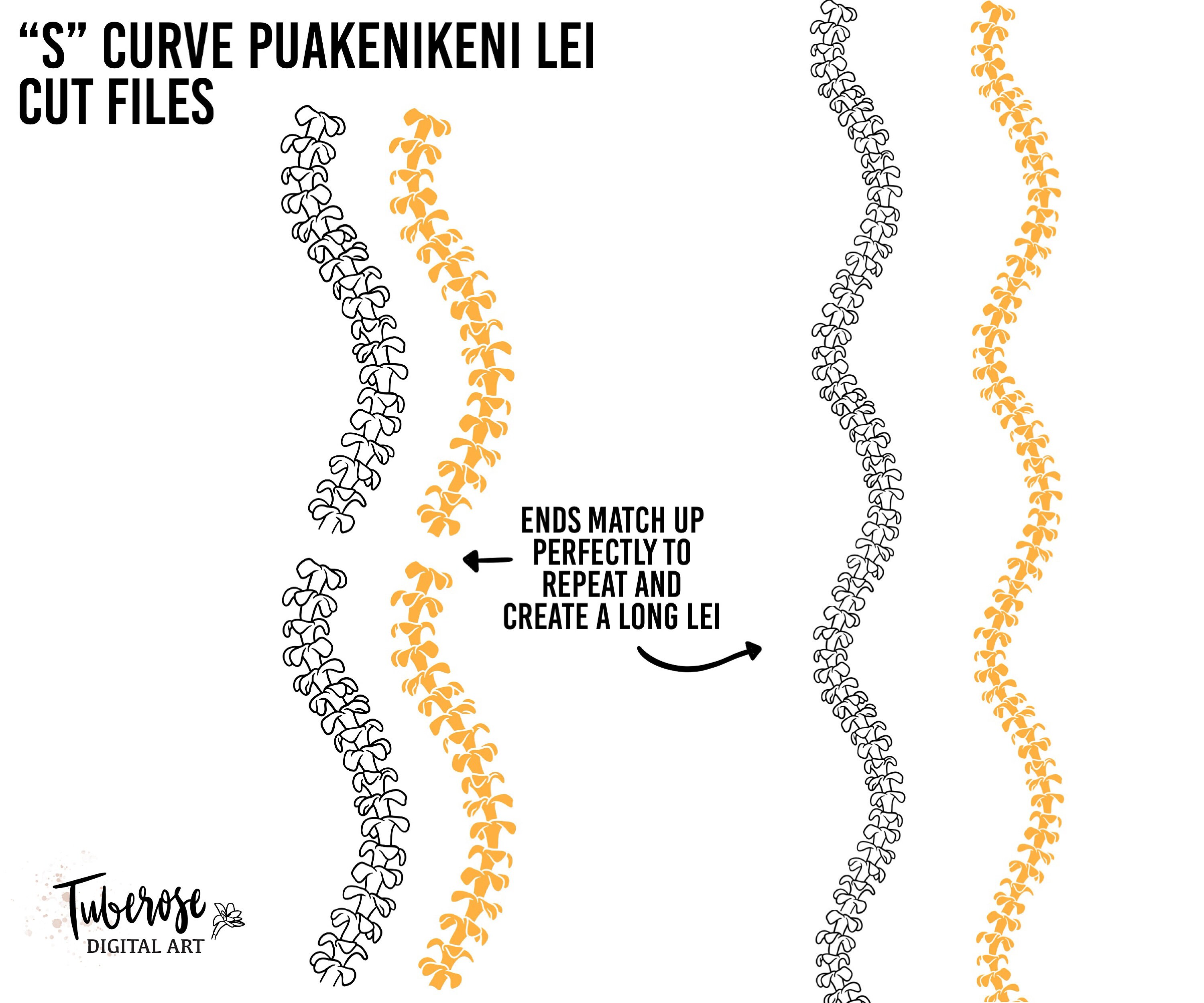 S Curve Puakenikeni Lei SVG, Floral Line Art and Solid Cut Files, Pua ...