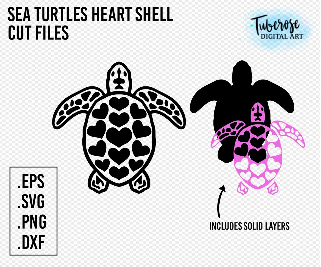 Sea Turtle Hearts Shell, Turtle SVG, Honu Hearts, Valentines Sea Turtle ...