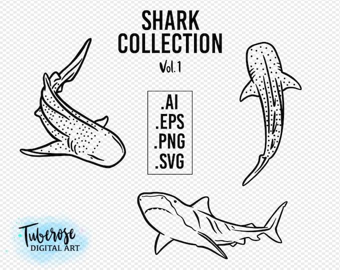 Shark SVG Illustration Art for Cricut/silhouette Sticker Iron On/ Shark ...