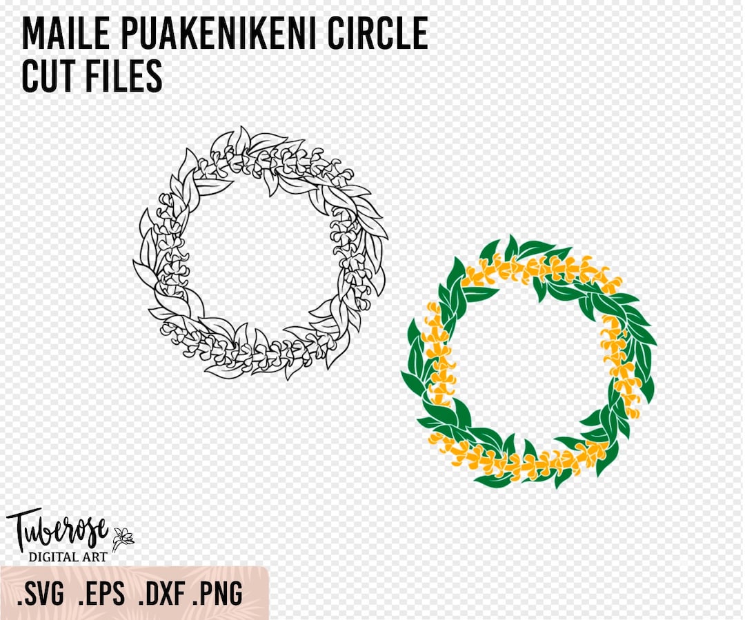 Maile Puakenikeni Circle Lei Cut File, Round Lei SVG, Floral Border SVG ...