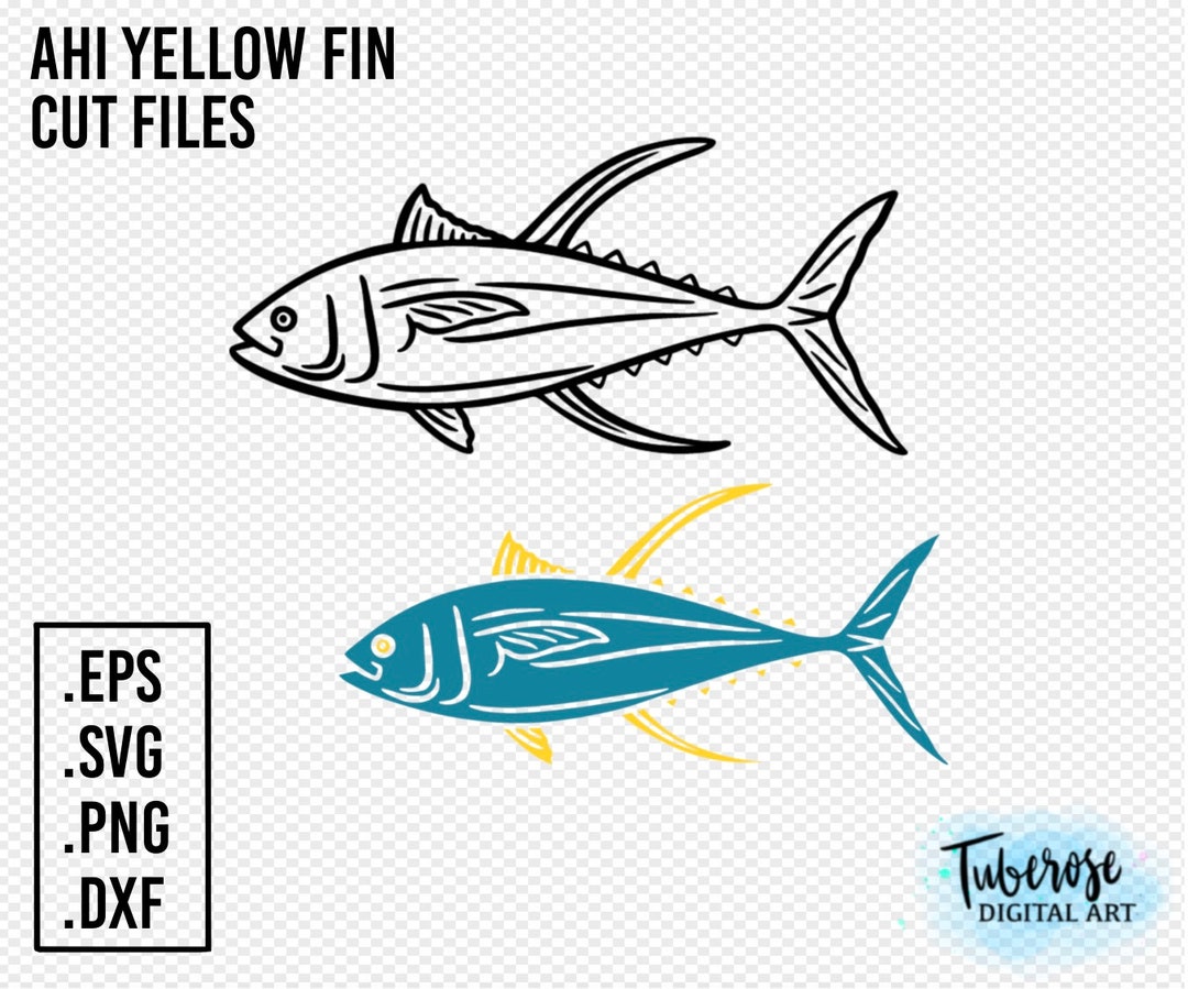 Ahi Yellowfin Tuna SVG Cut File, Sportfish Svg Line Art Sticker Design ...