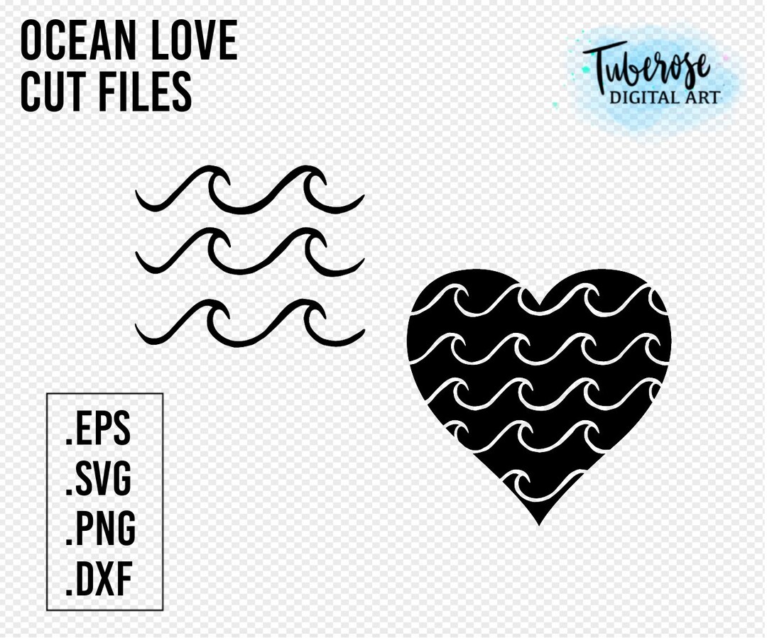Ocean Love Heart Waves SVG, Waves Trio Cricut File, Minimal Ocean Iron ...