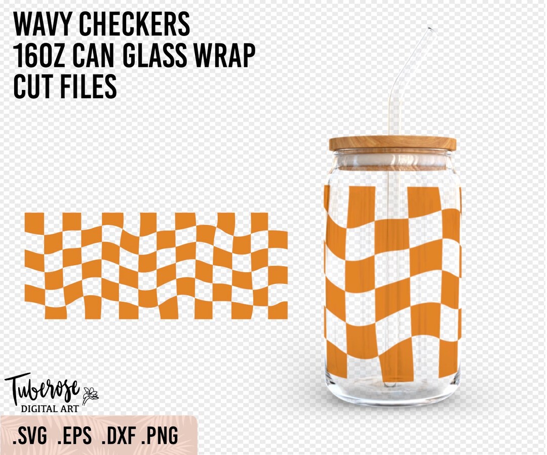 Retro Wavy Checkers 16oz Can Glass Wrap SVG, Groovy Vibes Checker Wrap ...