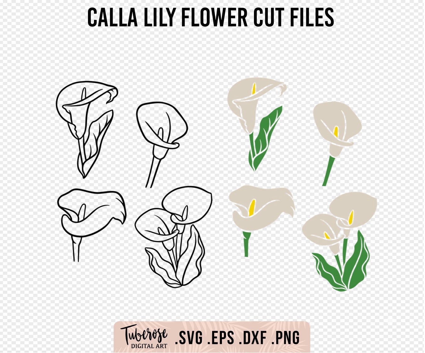 Calla Lily Flower Svgs, Illustrated Lily Line Art, Cricut Sticker File ...