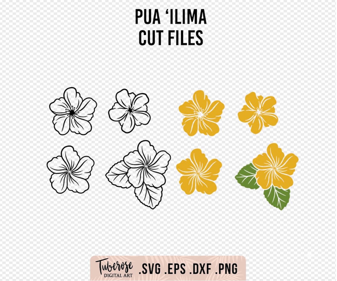 Pua Ilima, 'ilima Flower SVG, Cut Files, Outline and Solid Floral Art ...