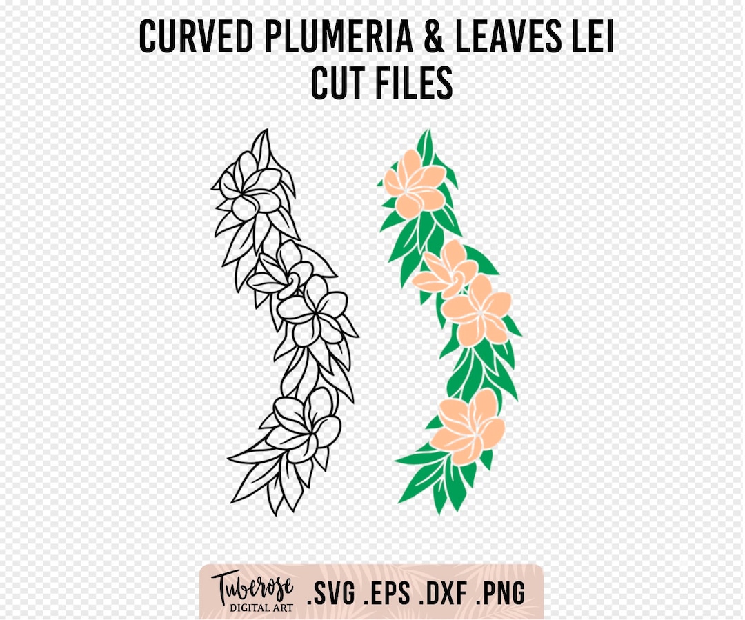 Curved Plumeria and Leaves Lei SVG, Lei Po'o Style Line Art/solid ...