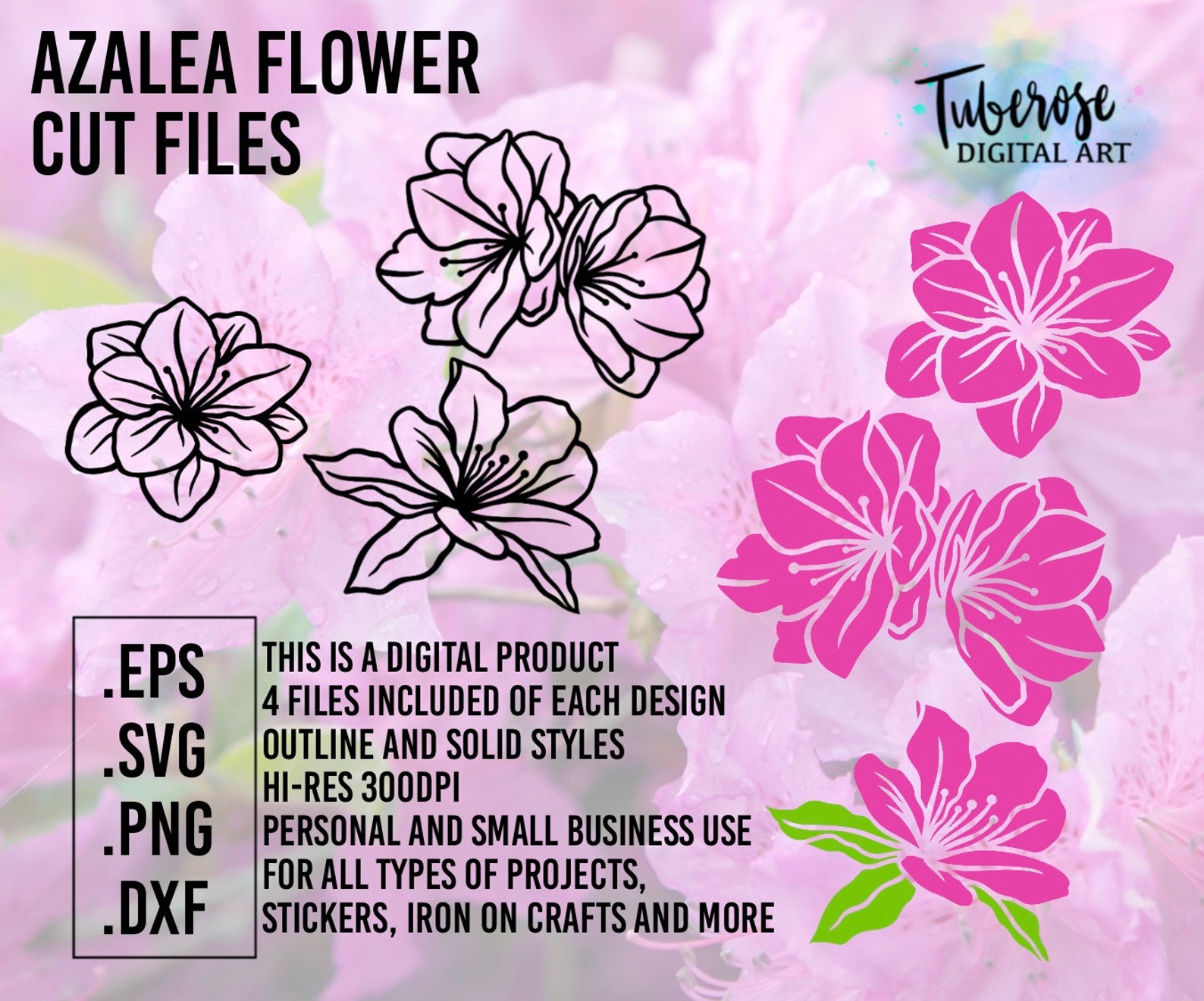 Azalea Flower SVG PNG Cut Files Rhododendron Floral - Etsy