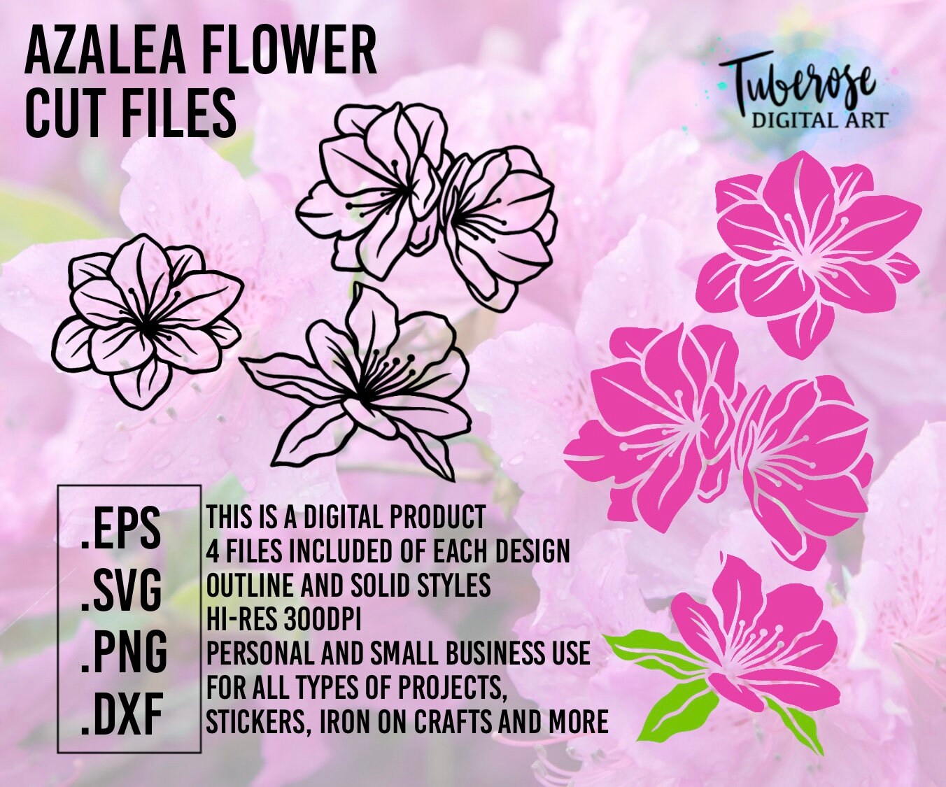 Azalea Flower SVG PNG Cut Files Rhododendron Floral - Etsy Canada