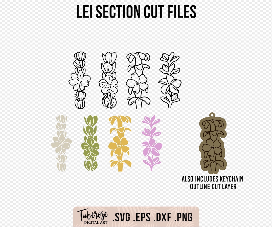 Lei Section Cut Files, 4 Small Sections of Lei With Face Out Flower ...