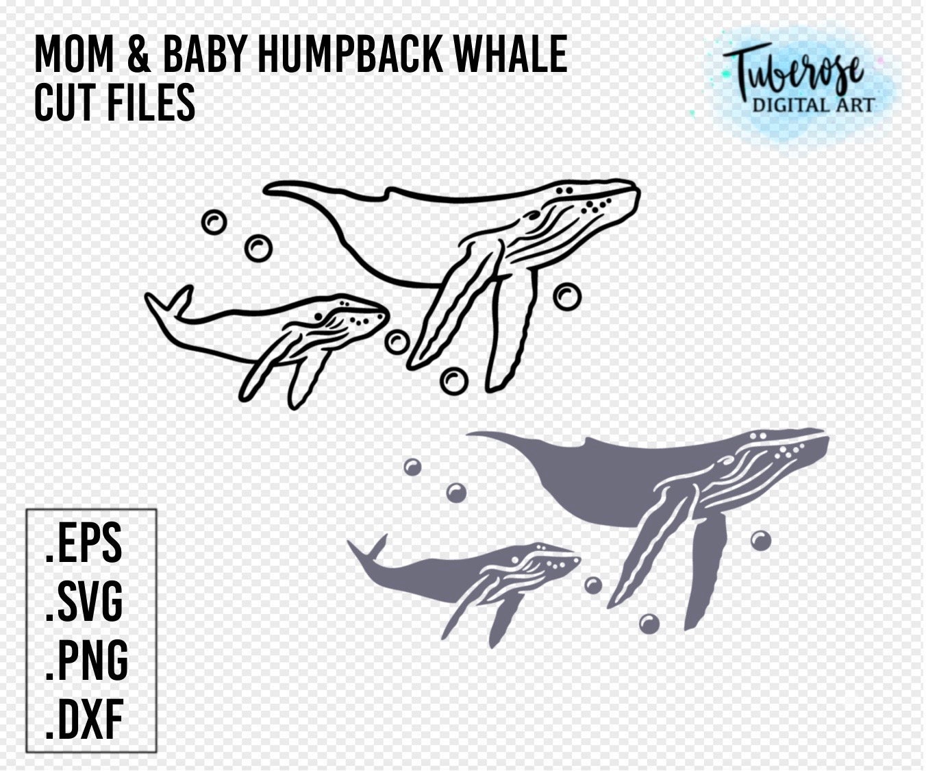 Mom and Baby Humpback Whale SVG Cut File Whales Line Art - Etsy