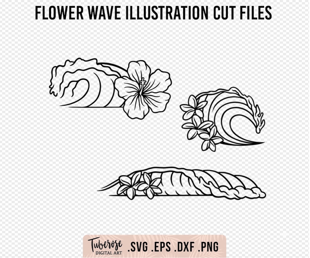 Flower Wave Illustrations SVG, Plumeria and Hibiscus Wave Curl and ...