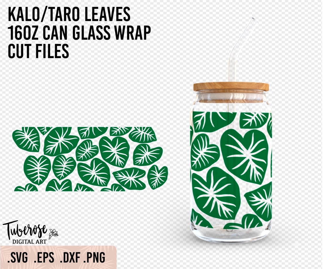 Kalo Leaves 16oz Can Glass SVG, Heart Shaped Taro Leaves in a Random ...
