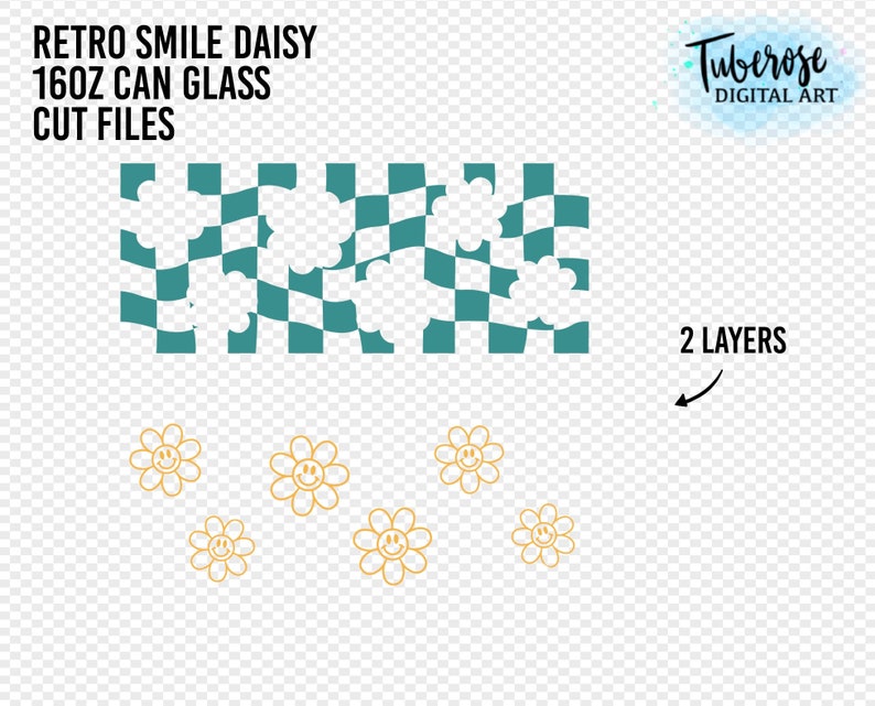 Retro Checkers Smile Daisy 16oz Can Glass Wrap SVG, Groovy Smile Flower ...