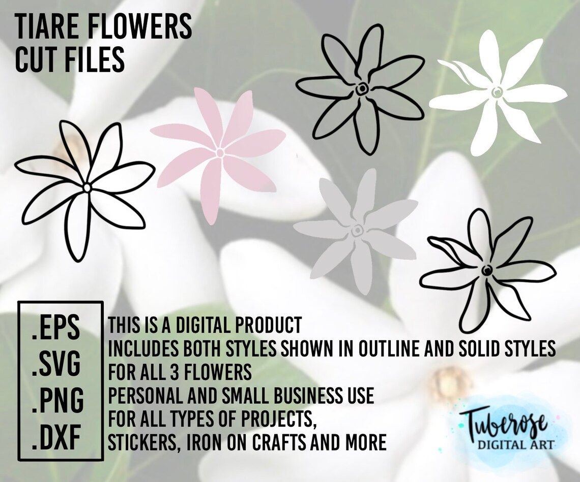 Tiare Flower SVG PNG Cut Files Tahitian Gardenia Floral | Etsy