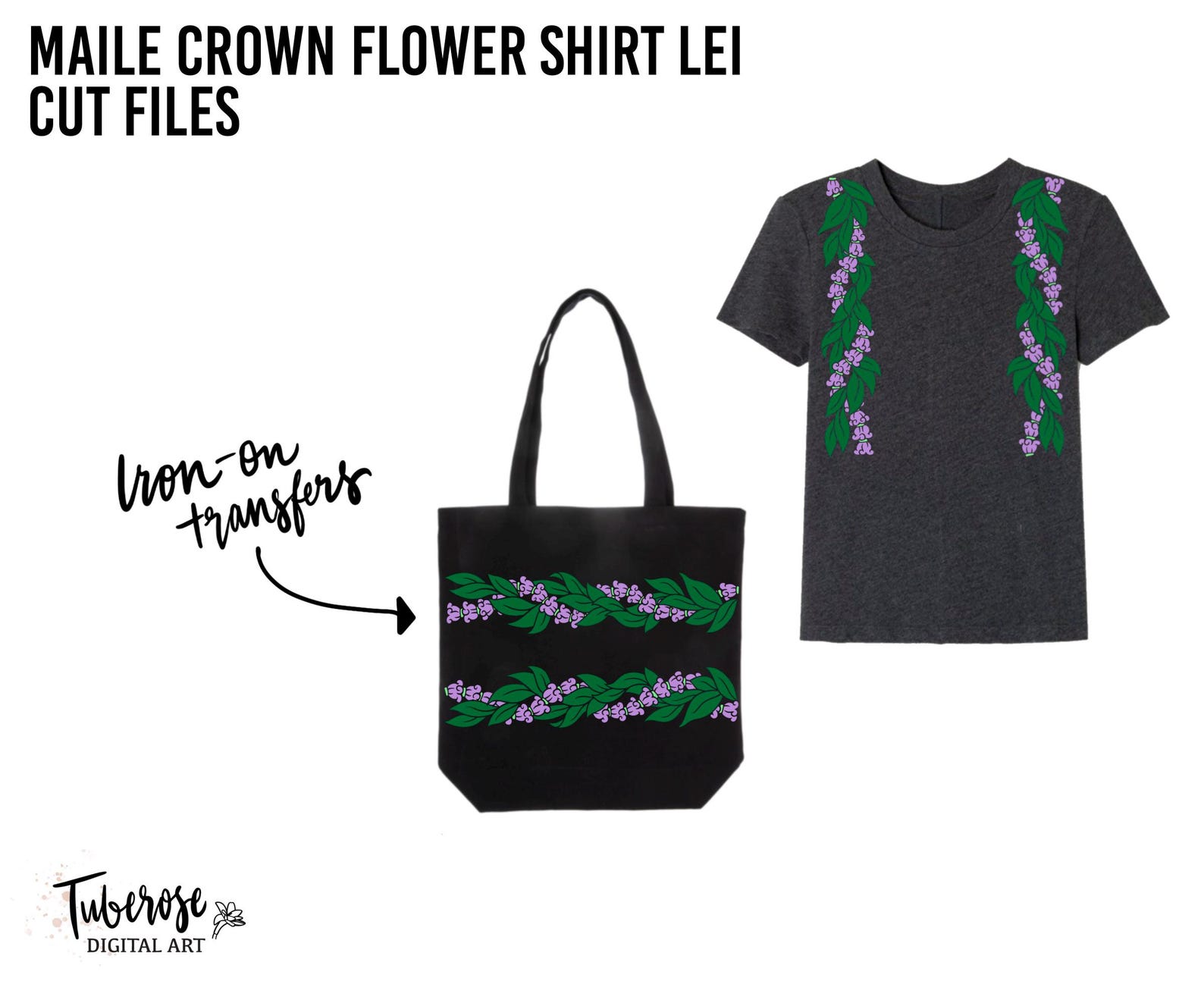 Maile Crown Flower Lei, Open Lei Svg's. 2 Designs, T-shirt Lei Iron On ...