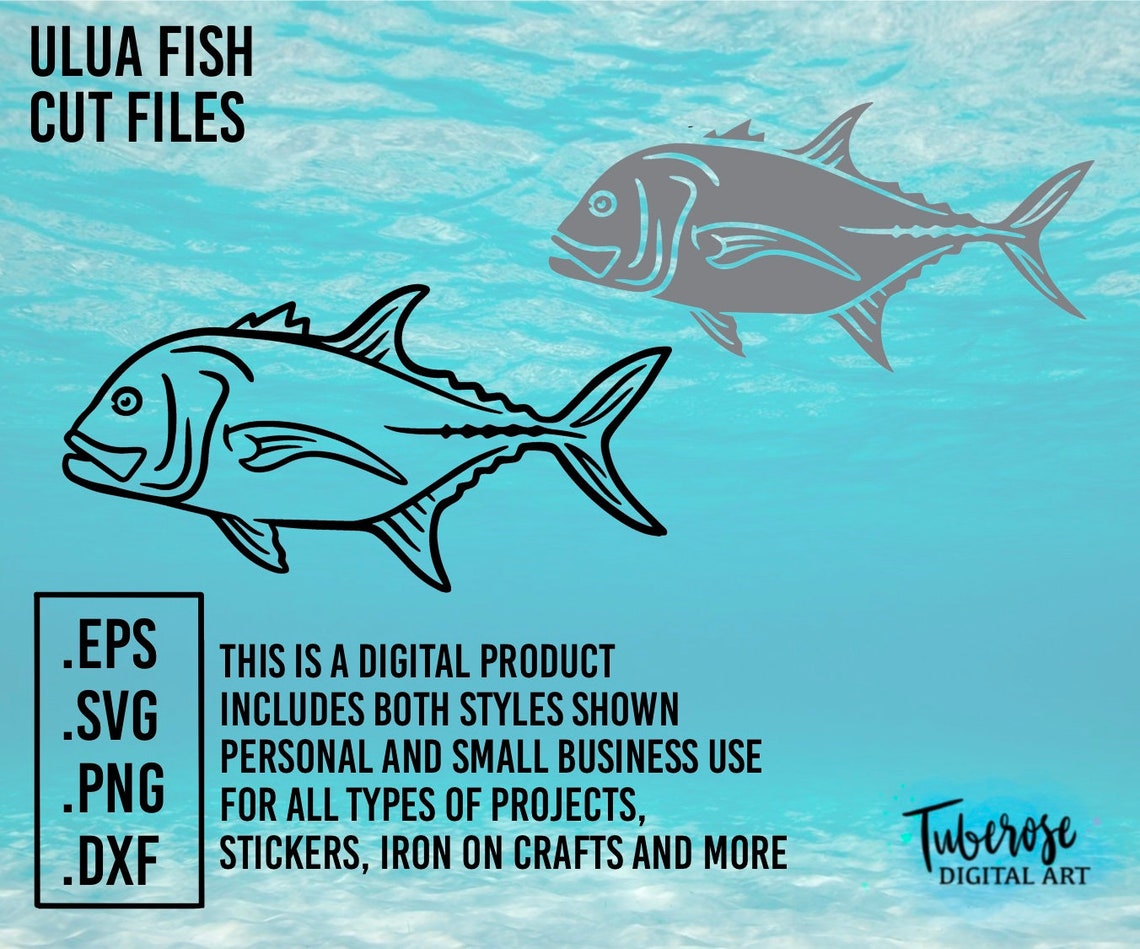 Ulua Fish SVG Cut File, Hawaiian Fish Line Art Sticker Design, Ocean ...