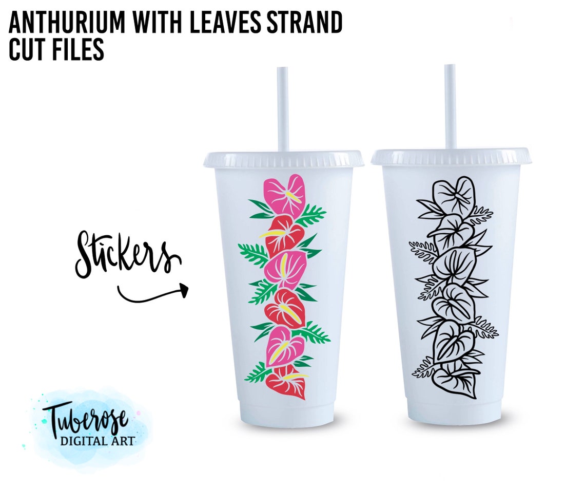 Anthuriums With Leaves Lei Strand SVG Tropical Flower Garland - Etsy