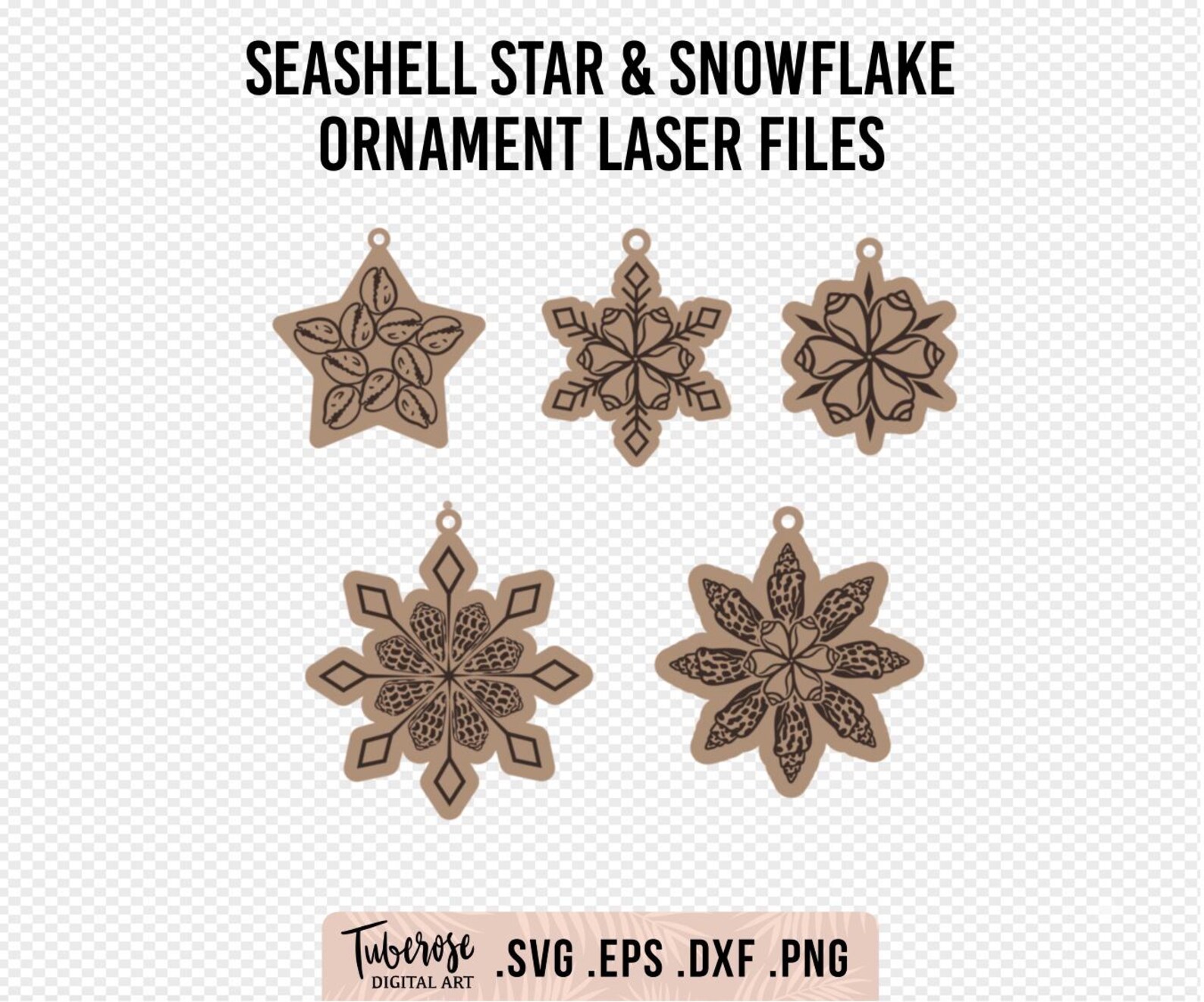 Seashell Star and Snowflake Ornament SVG, Ornament Laser Files, Hebrew ...