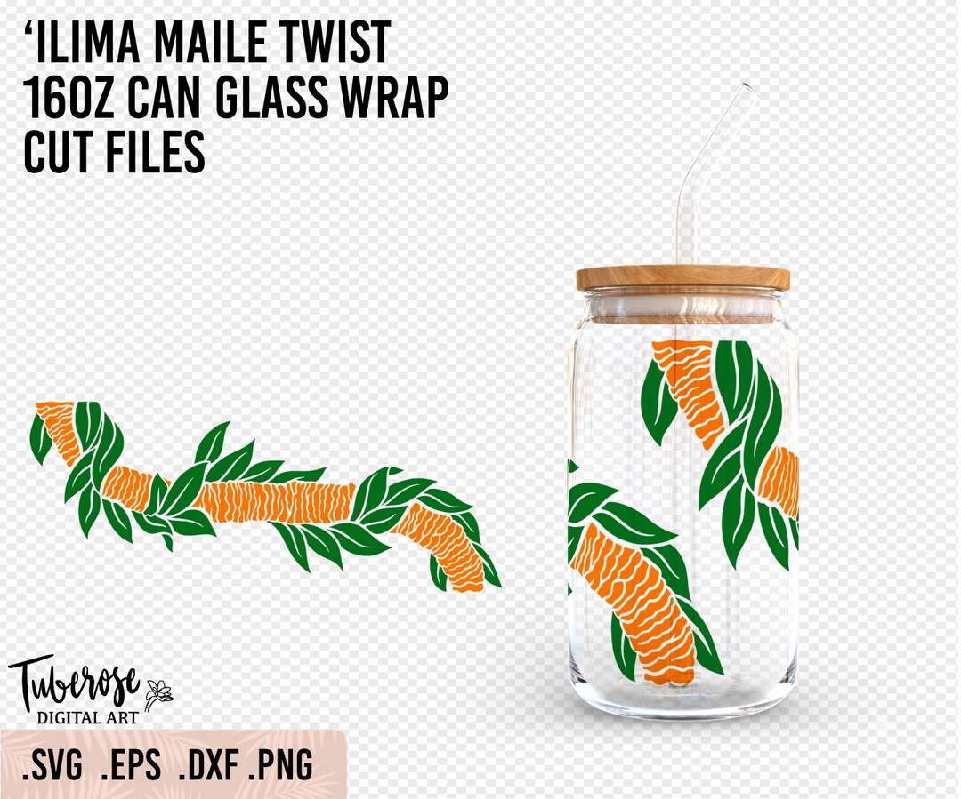 Lei 'ilima and Maile 16oz Can Glass SVG, Floral Lei Cup Wrap Presized ...