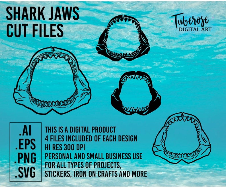 Shark Jaws SVG Shark Ocean Cut Files 4 Different Fossilized - Etsy