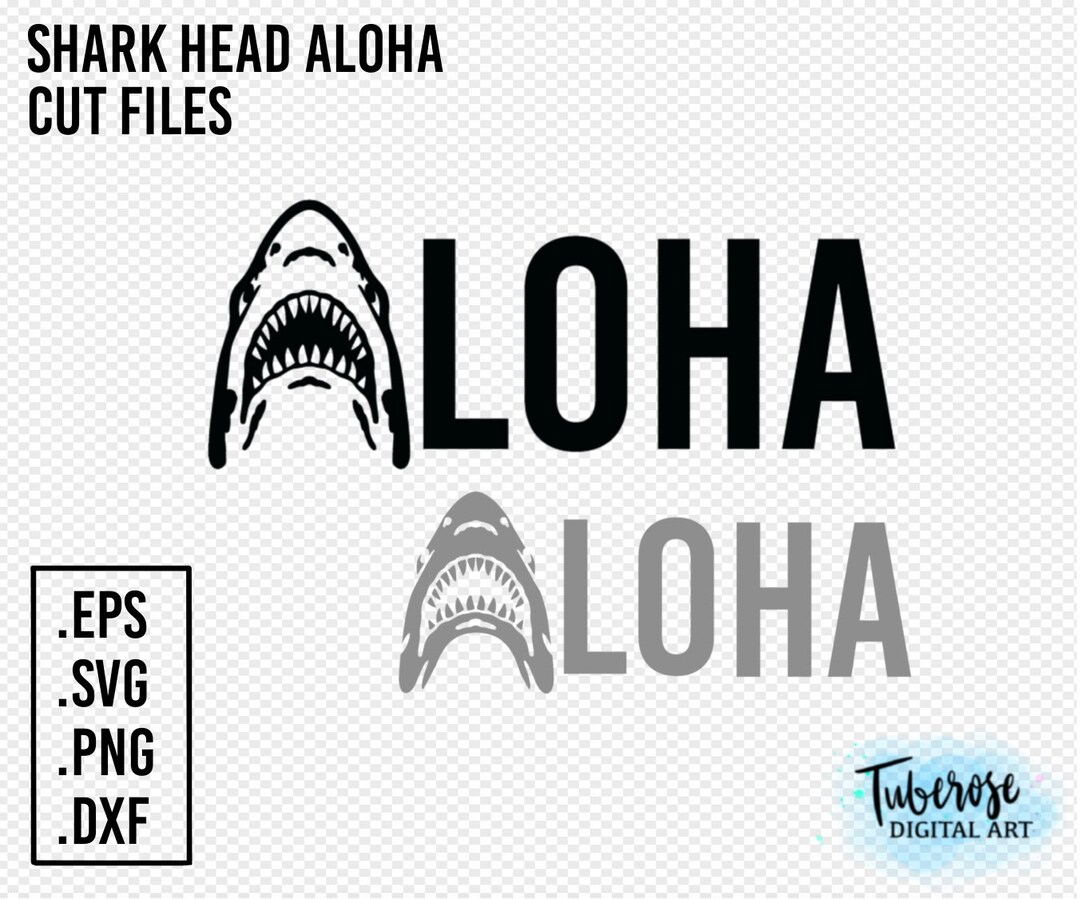 Shark Aloha SVG Cut Files, Shark Head, Shark Jaw Design, Aloha ...