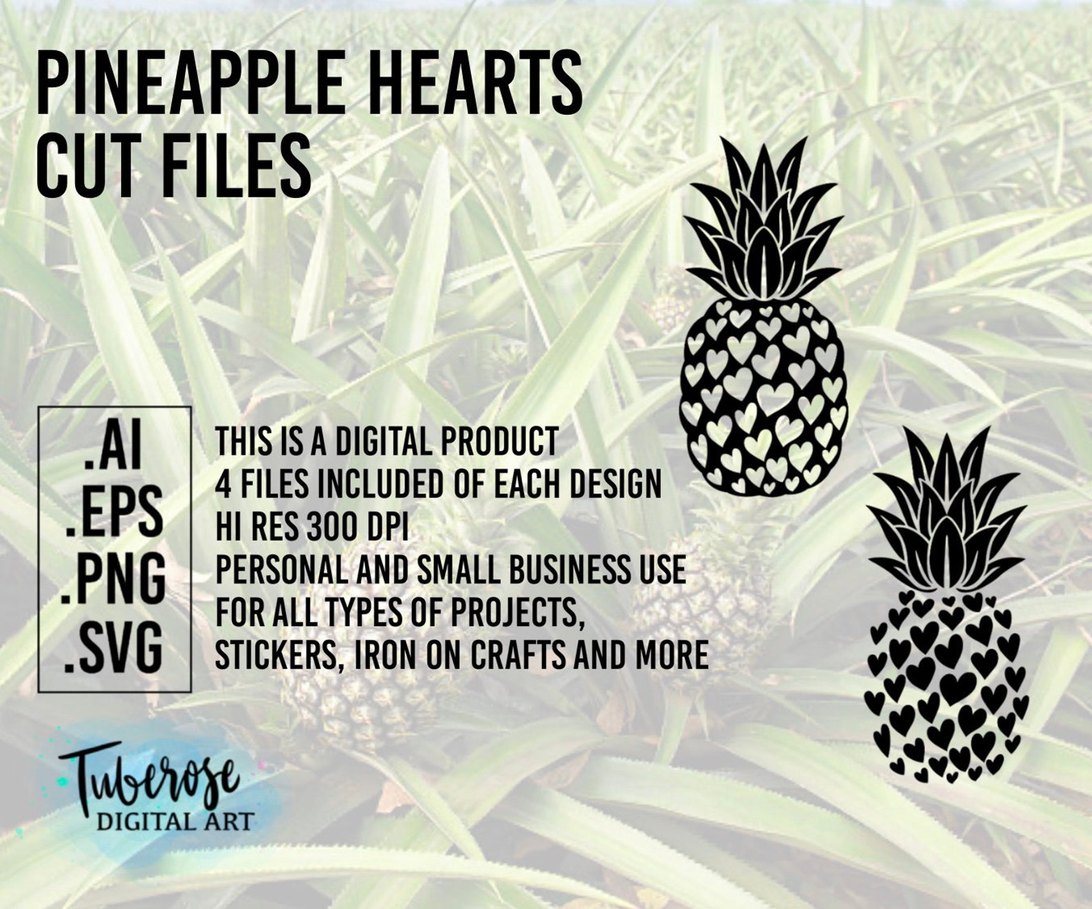 Pineapple Hearts SVG Heart Pineapple Cut File Heart Filled | Etsy