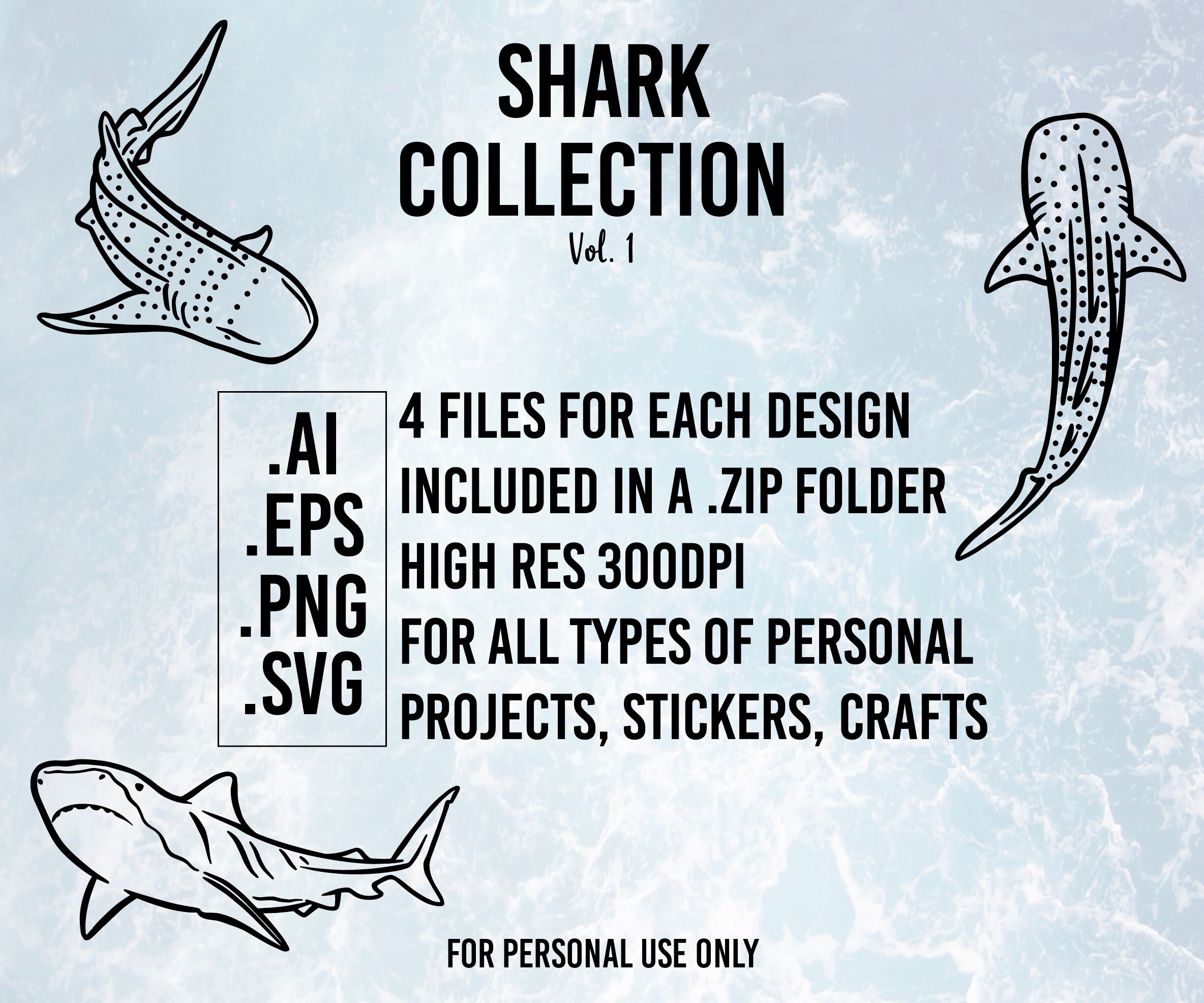 Shark SVG illustration art for cricut/silhouette sticker iron | Etsy