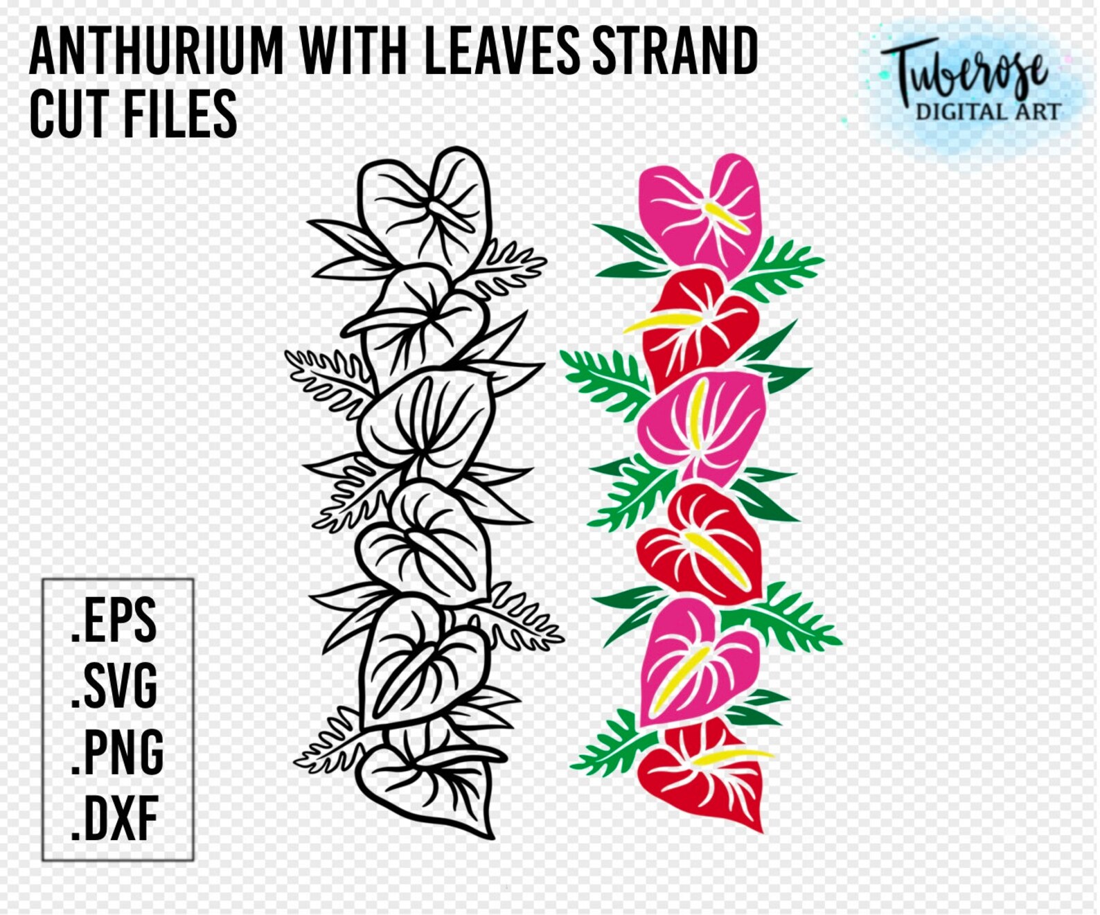 Anthuriums With Leaves Lei Strand SVG Tropical Flower Garland - Etsy