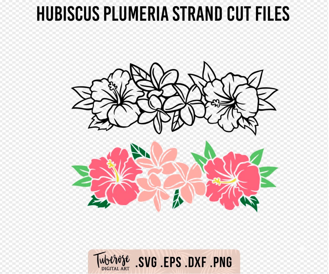 Hibiscus and Plumeria Leaves Strand SVG, Hibiscus Cluster, Frangipani ...