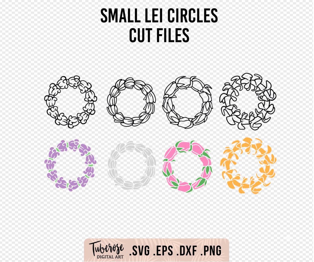 Small Lei Circle Cut Files, 4 Round Lei SVG, Floral Border, Lei Pikake ...