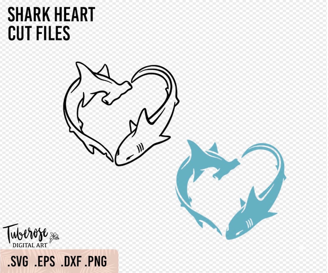 Shark Heart SVG Hammerhead Shark Thresher Shark in Heart - Etsy