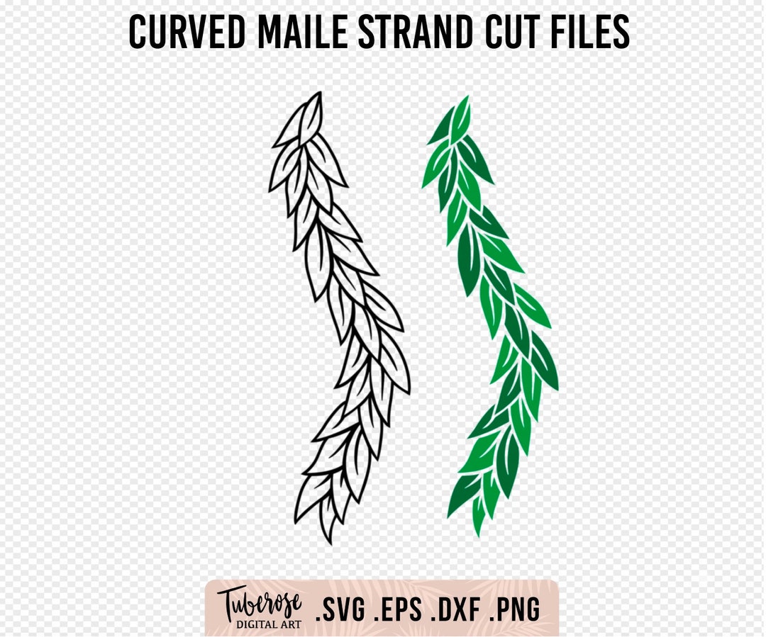Curved Maile Lei Strand SVG, Leafy Vine Line Art and Solid Cut Files ...